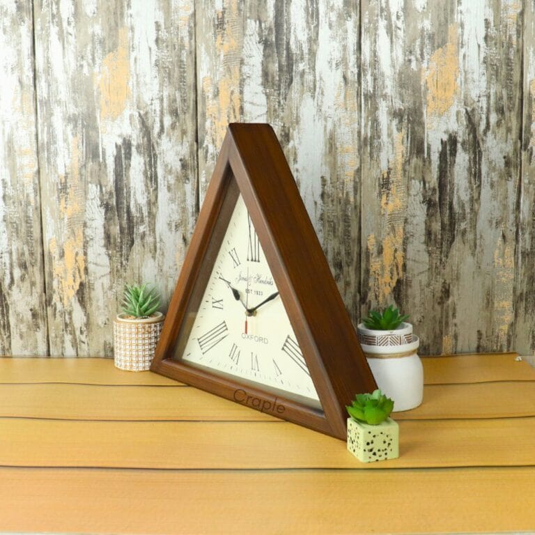 Triangle Wooden Clock Antique Finish Wall Desk Decor Jones Hendricks